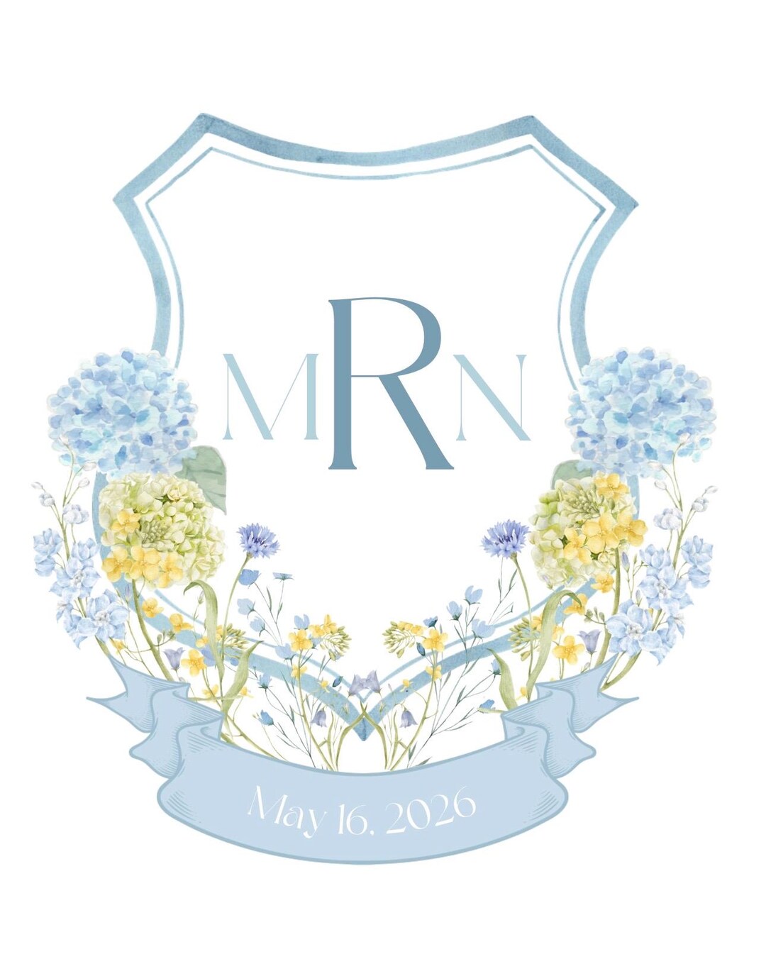 Blue & Yellow Floral Wedding Crest - Etsy
