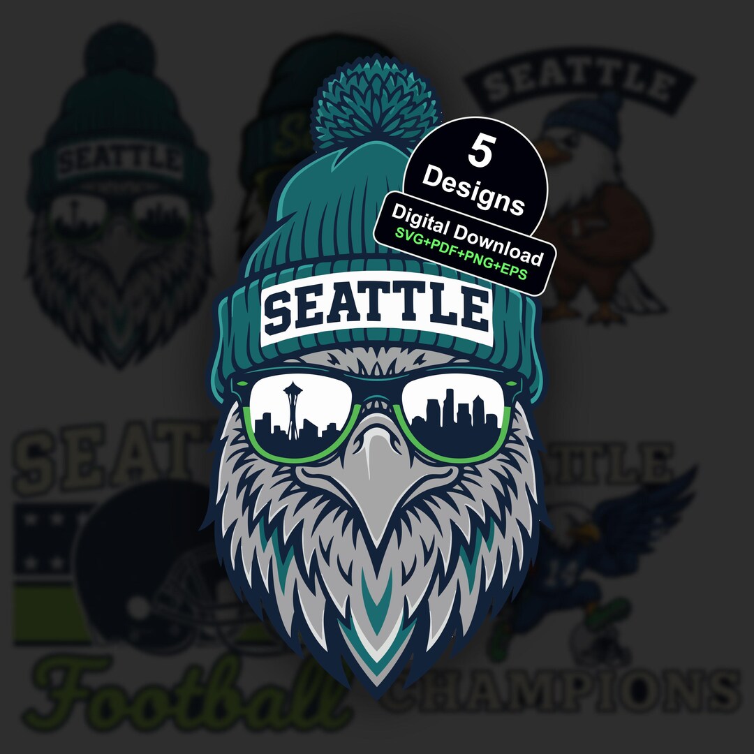 Seattle Football Eagle Mascot Bundle – 5 SVG PNG Designs | Retro ...