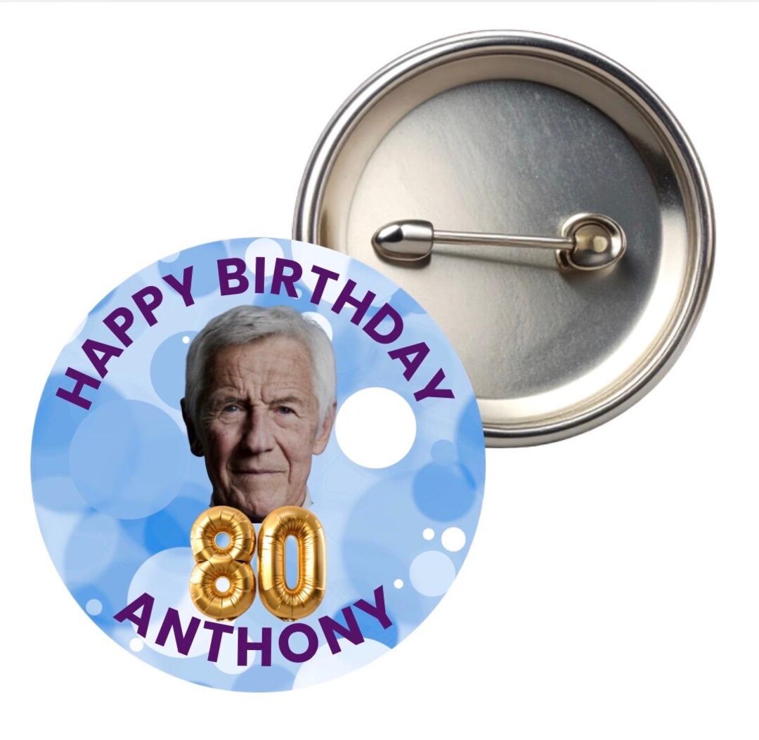 Personalised 80th Birthday Badge/button - Blue 58mm - Etsy