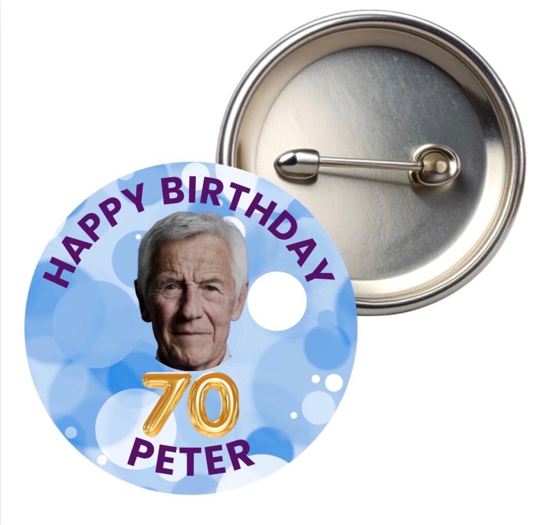 Personalised 70th Birthday Badge/button - Blue 58mm - Etsy