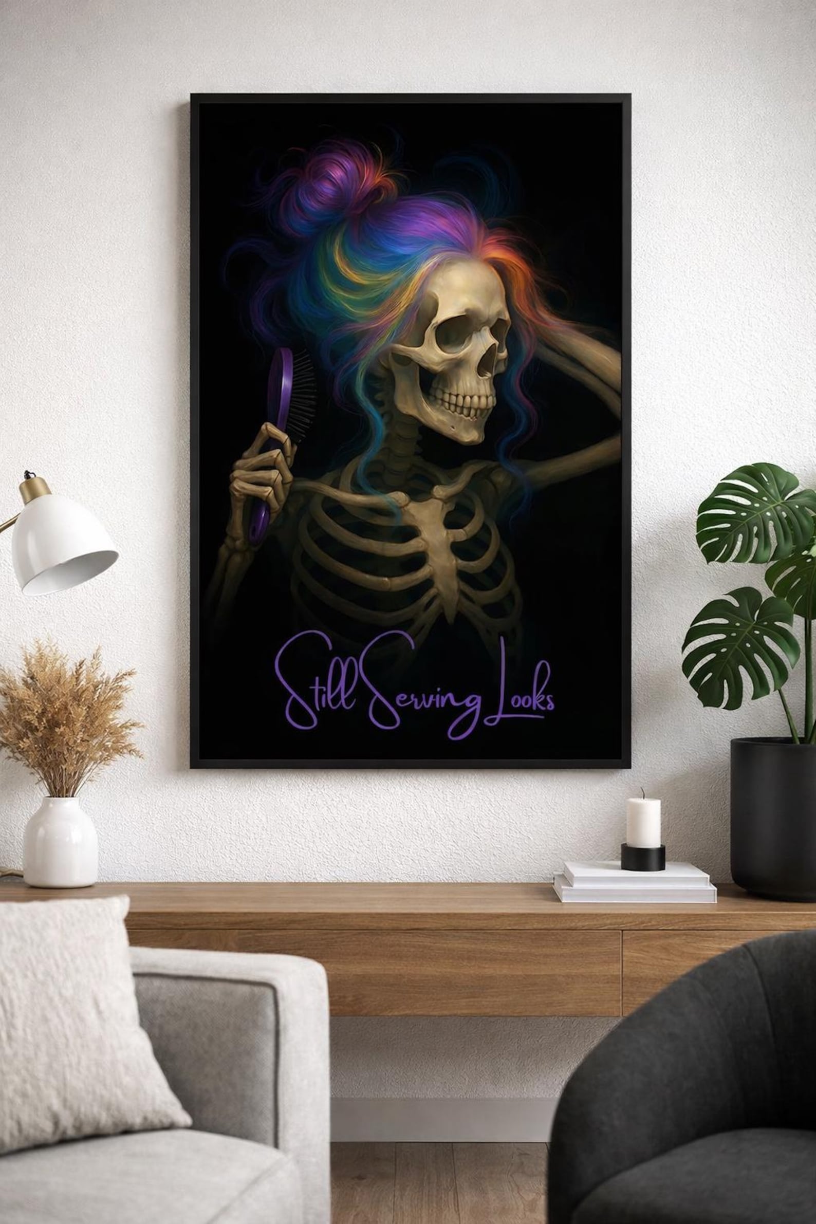 Rainbow Hair Skeleton Print, Funny Gothic Salon Decor (digital Download ...