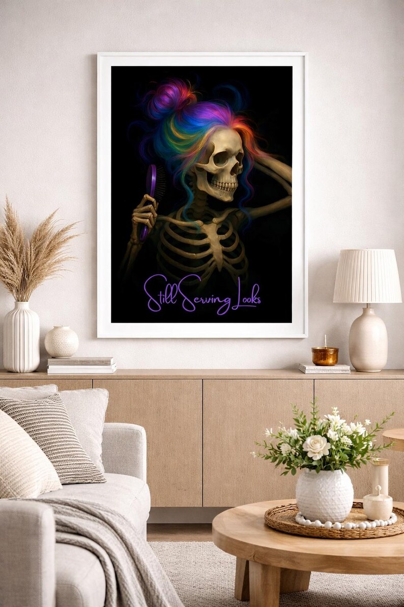 Rainbow Hair Skeleton Print, Funny Gothic Salon Decor (digital Download ...