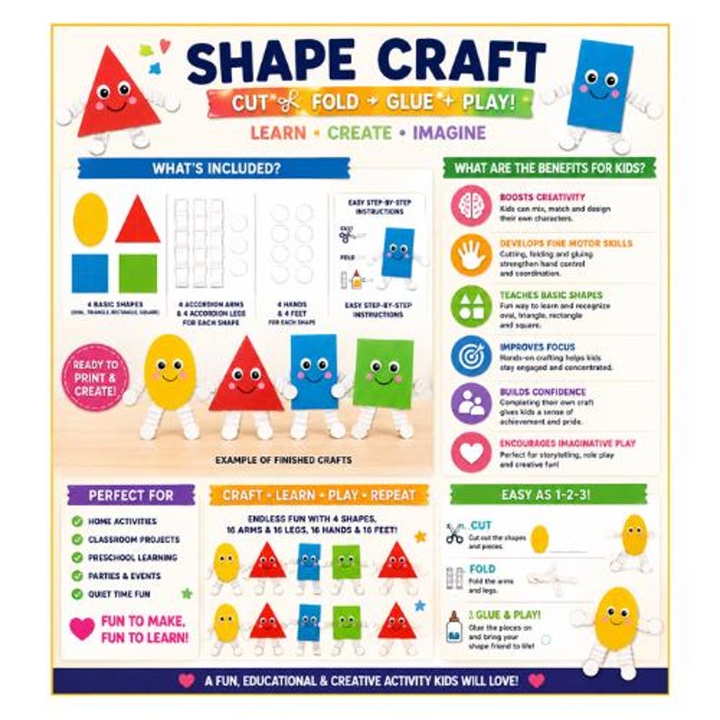 Shape Craft Kit, Foldable Fun, Educational Activity for Kids (instant ...