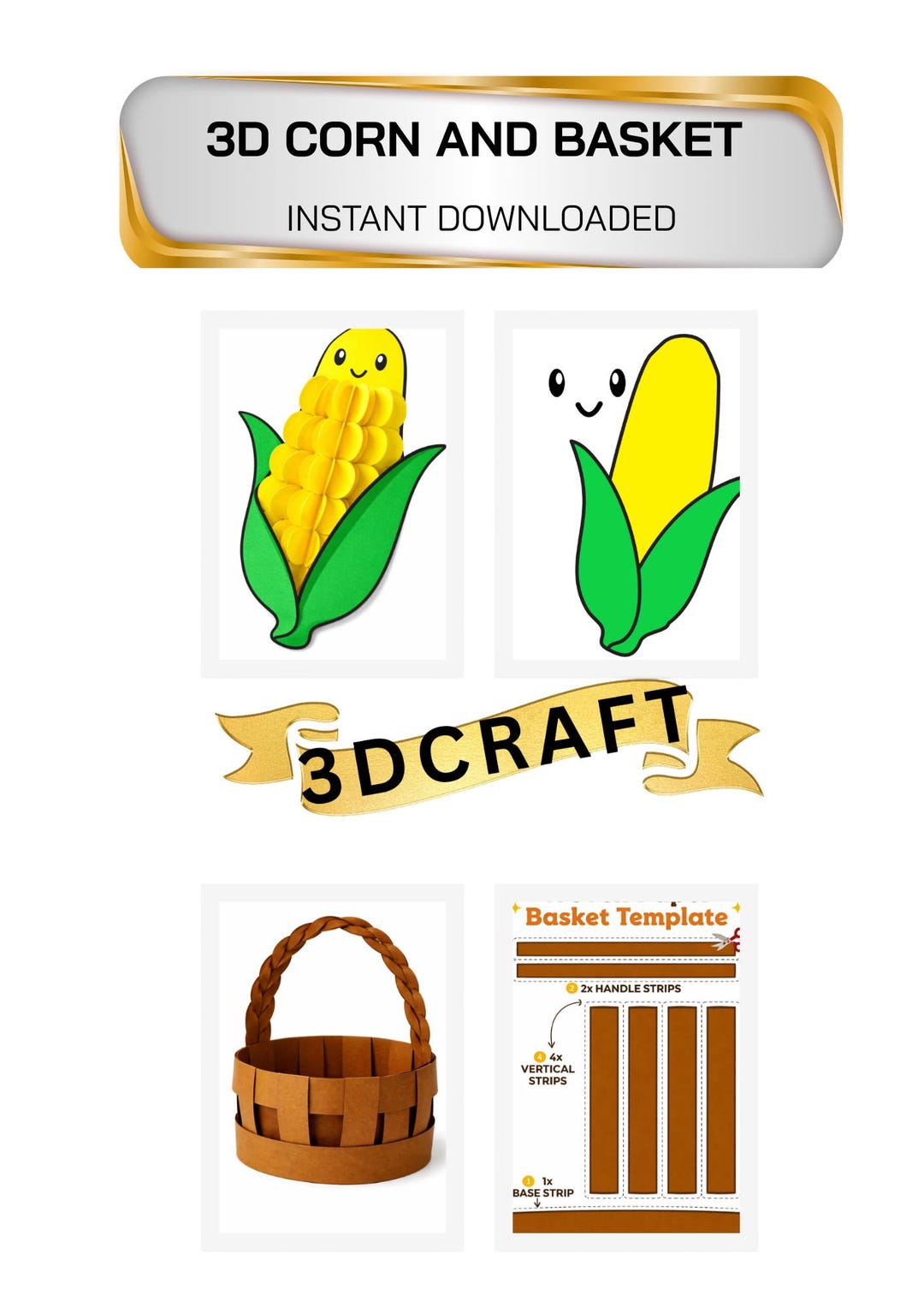 3D Paper Corn and Basket Craft Kit (digital Download) - Etsy