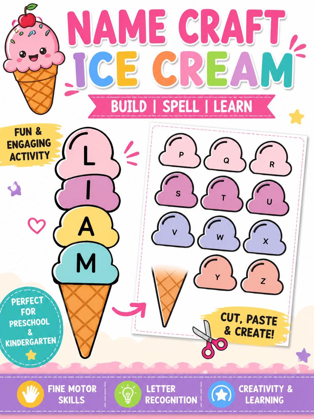 Ice Cream Name Craft Activity: Build, Spell, Learn (digital Download ...