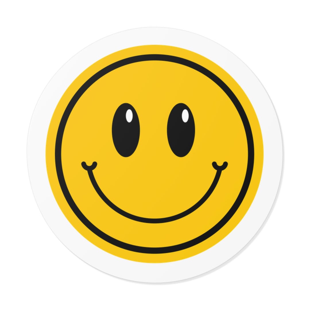 Happy Face Round Vinyl Sticker - Etsy