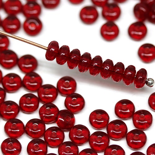 4mm Dark Red Czech Glass Rondelle Spacer Beads Rondel Pressed - Etsy