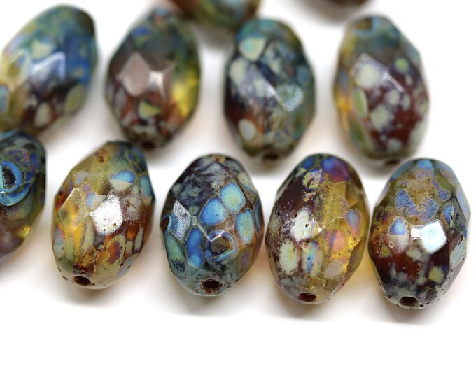 12x8mm Picasso Barrel Czech Glass Fire Polished Oval Beads Purple ...