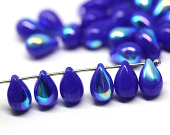 Teardrop Beads, Sapphire Blue Drops, Czech Glass Beads, Blue Drops ...