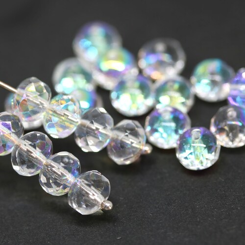 5x7mm Crystal Clear Czech Glass Rondelle Beads Spacers AB - Etsy