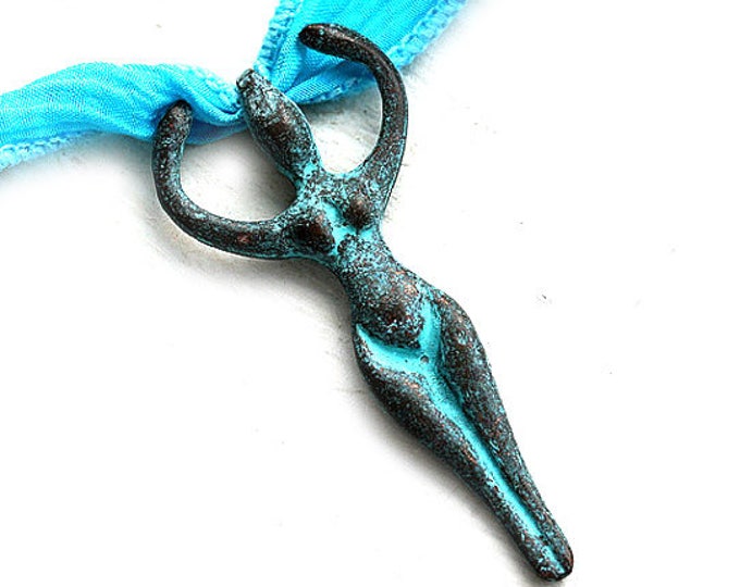Green Patina Goddess Pendant Bead, Copper Goddess of Nile Focal Greek ...