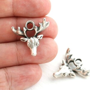 Deer Elk Charm Bead, Antique Silver Metal Antlers, Greek Casting, Deer ...