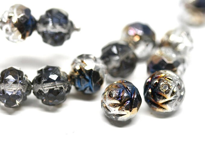 Czech Glass Rose Bud Beads, Grey Silver Flower Beads, 8mm Grey Blue ...