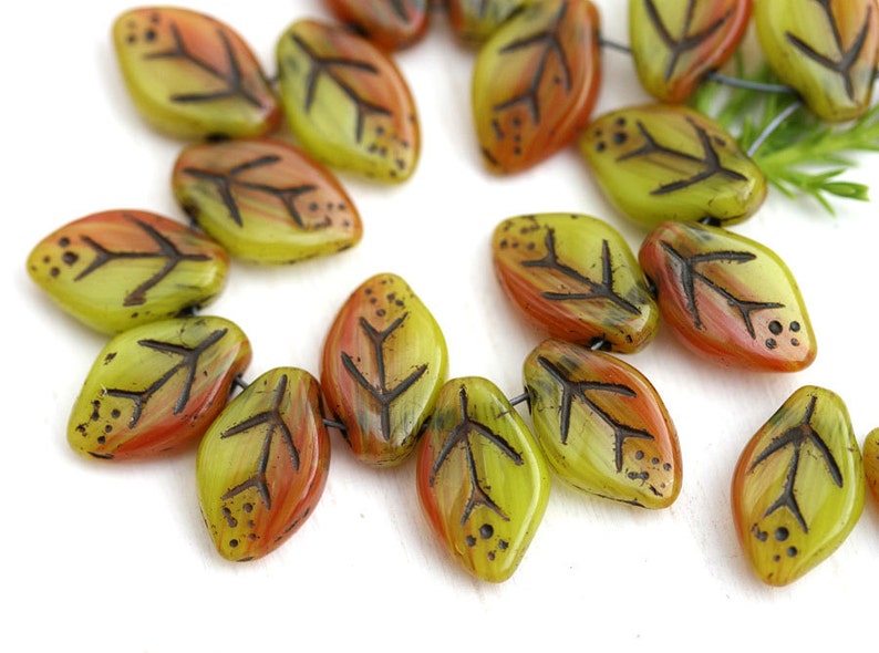 12x7mm Autumn Leaf Beads Yellow Orange Leaf Black Inlays Czech - Etsy