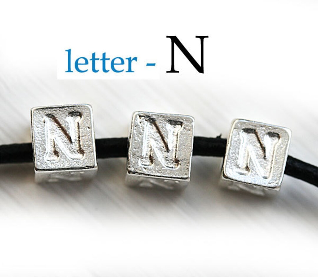 Silver Letter N - Alphabet Letter Beads, 7mm, Greek Metal Letters, Cube ...