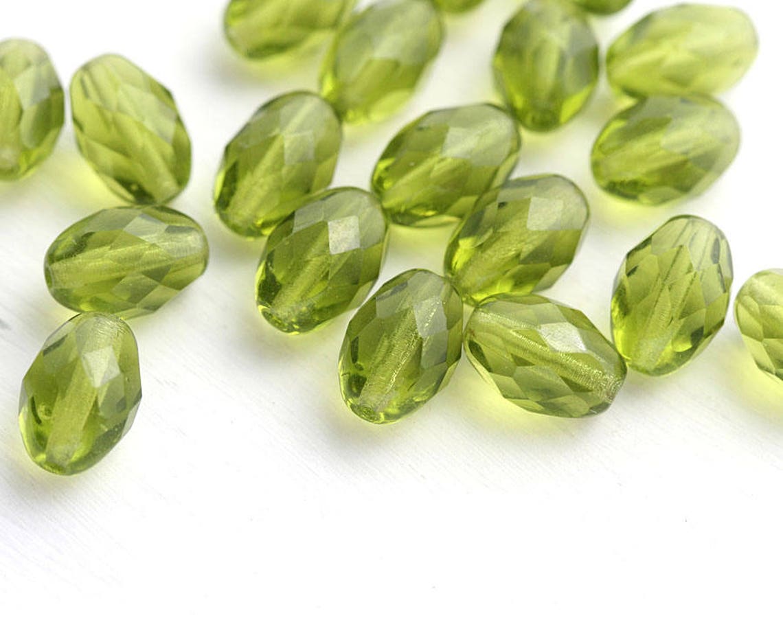 11x8mm Olive Green Oval Beads Olivine Czech Glass Fire Polished Barrel ...