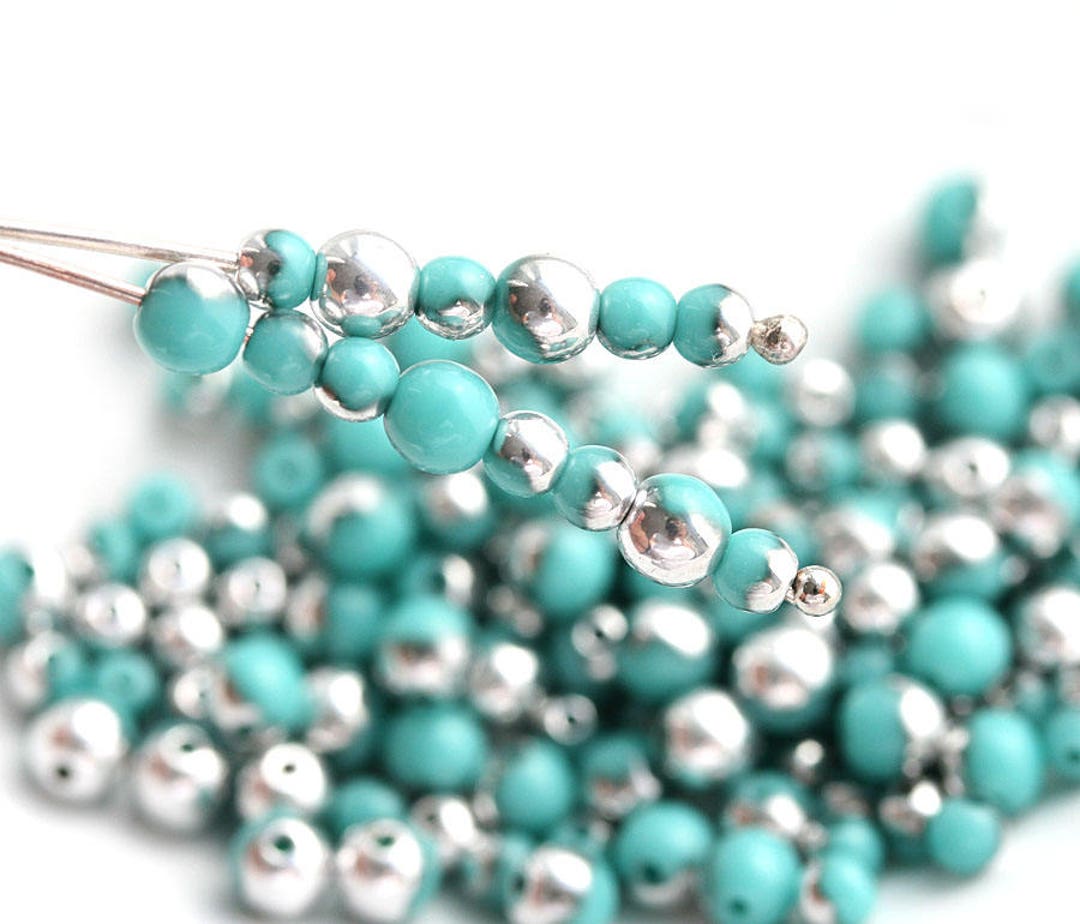 Turquoise Green Beads Mix Turquoise Silver Beads 4mm Czech Glass ...