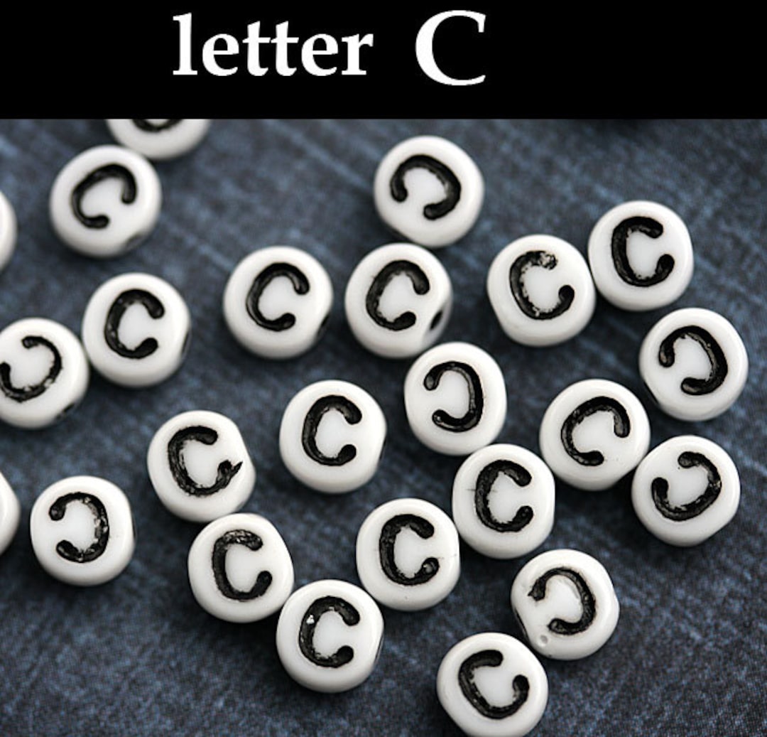 Letter Beads, Alphabet Beads - Letter C - White With Black Inlay, Czech ...