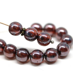 8mm Red Czech Glass Round Beads, Mirror Luster Pressed Druk Beads 30pc ...