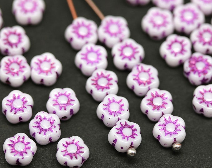50pc Daisy Flower Beads Mix Metallic Golden Pink Gold Czech Glass