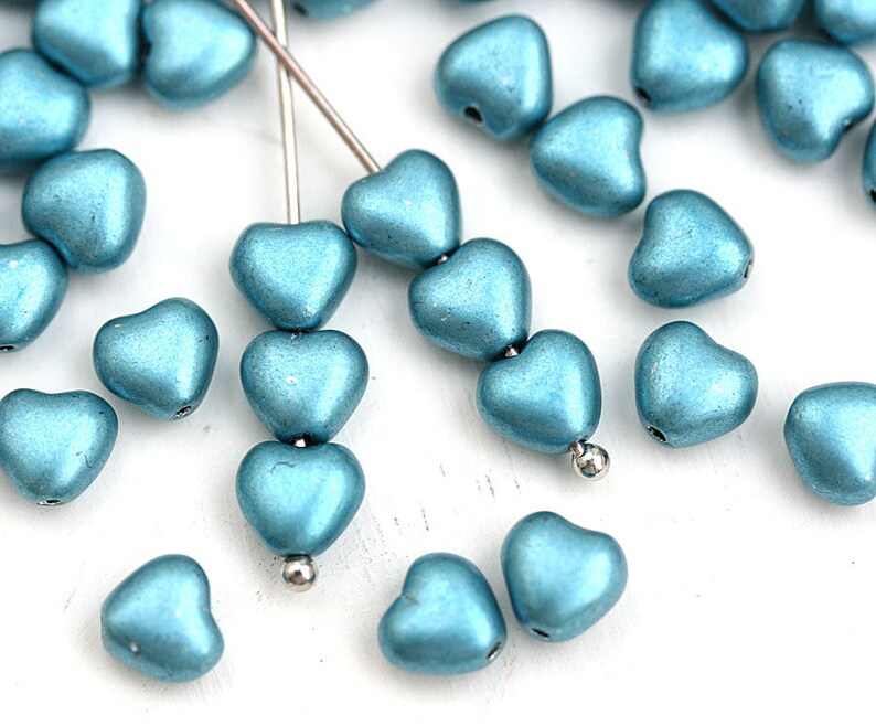 6mm Metallic Blue Heart Beads Blue Coated Czech Glass Pressed - Etsy