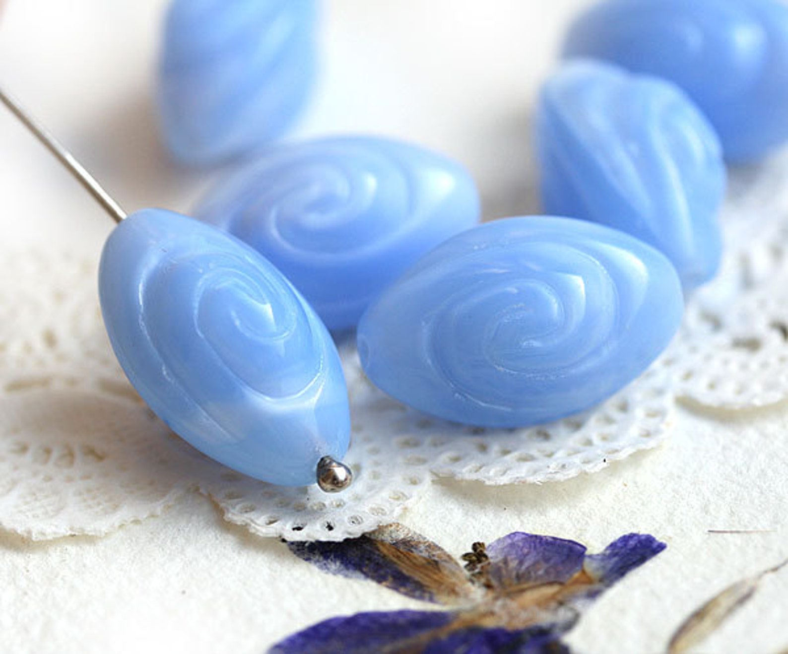 Large Blue Beads Opaque Blue Oval Beads Cornflower Blue Czech | Etsy