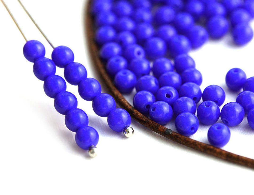Dark Blue Czech Glass Beads, Opaque Cobalt Blue Round Druk 4mm Spacers ...