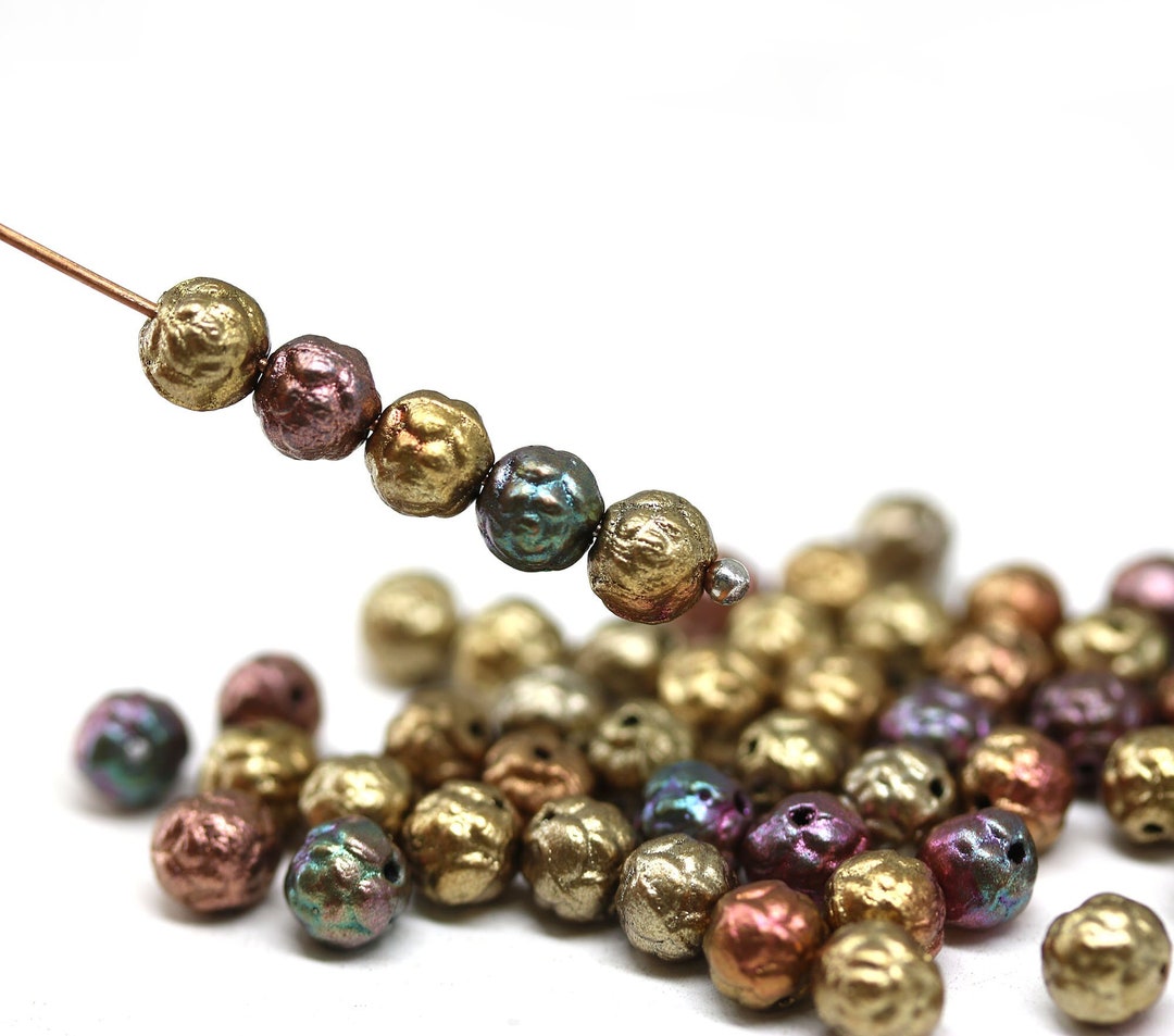 5mm Rose Bud Beads Mix Metallic Colors Gold Rose Flower Round Czech ...