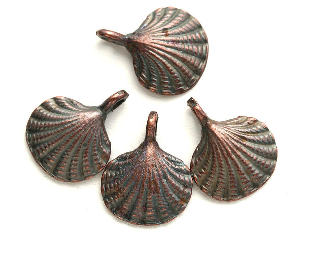 4pc Antique Copper Shell Charms, Seashell Metal Beads, Greek Casting ...