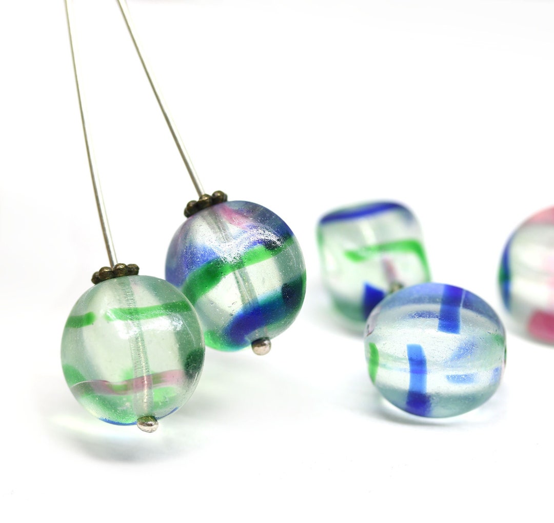 Large Blue Green Cube Beads 15mm Czech Glass Pressed Oval Cubes, 4pc ...