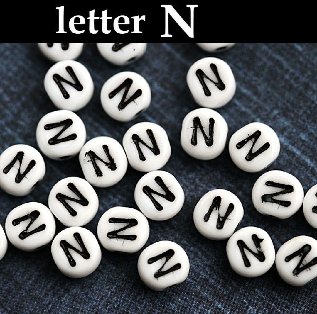 Glass .alphabet Beads - Letter N - White With Black Inlay, Czech Letter ...