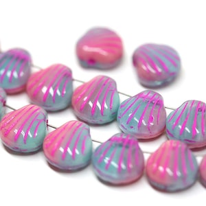 Pink Glass Shell Beads Side Drilled Seashell Beads Pink Green Czech ...