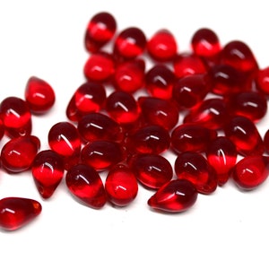 6x9mm Dark Red Czech Glass Teardrop Beads, Transparent Ruby Red Top ...