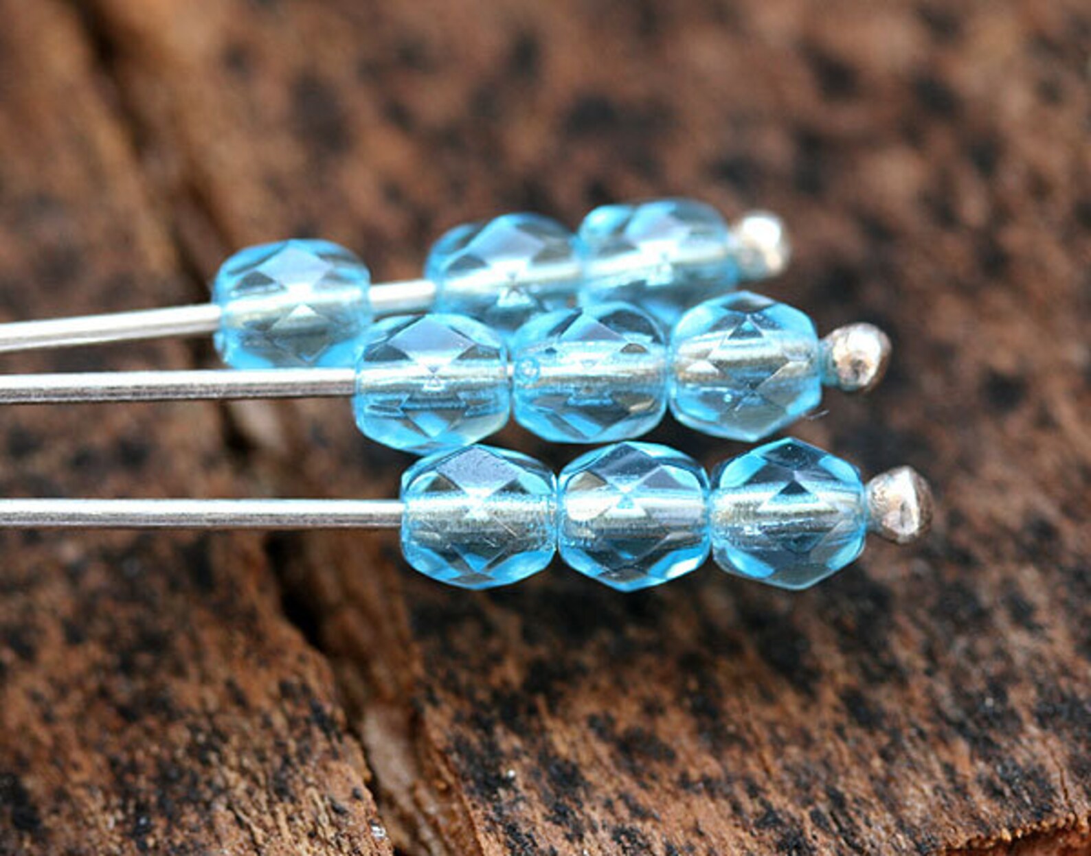 4mm Blue Fire Polished Czech Glass Beads, Aqua Blue Faceted Round ...