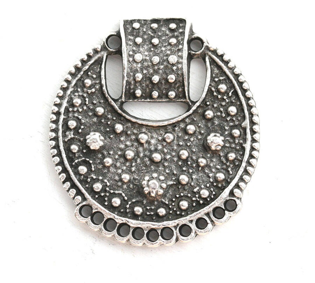 Silver Extra Large Round Ethnic Pendant, Antique Silver Circle Metal ...