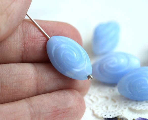 Large Blue Beads Opaque Blue Oval Beads Cornflower Blue Czech | Etsy