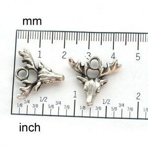 Deer Elk Charm Bead, Antique Silver Metal Antlers, Greek Casting, Deer ...