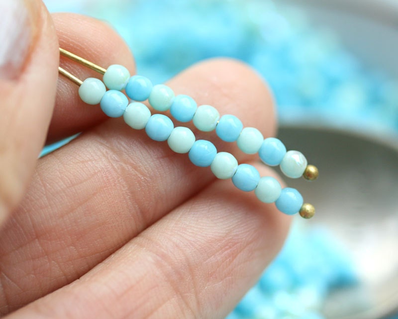 3mm Blue Green Mint beads mix Czech glass small druk spacers | Etsy