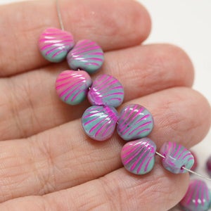 Pink Glass Shell Beads Side Drilled Seashell Beads Pink Green Czech ...