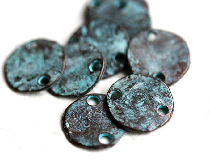 12mm Round Copper Metal Connectors, Patinated Disk Beads, Green Patina ...