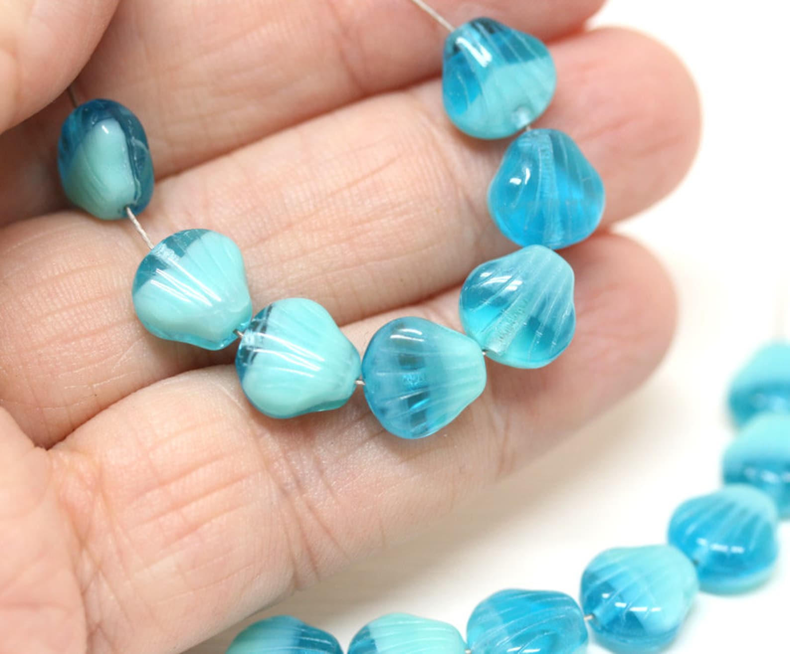 Blue Glass Shell Beads Mixed Sea Blue Czech Beads 9mm Center | Etsy