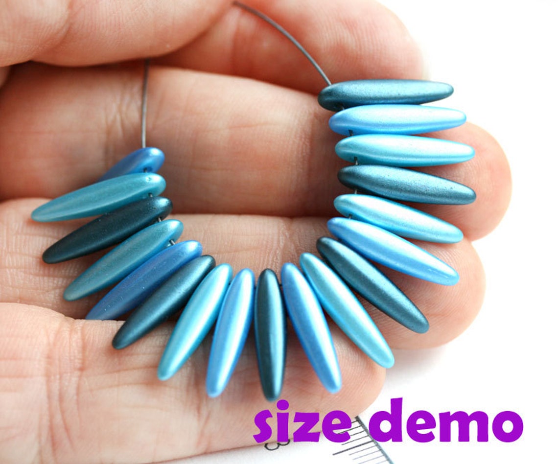 30pc Blue Silver Dagger Beads MIX, Special Coating, Teal, Montana Blue ...