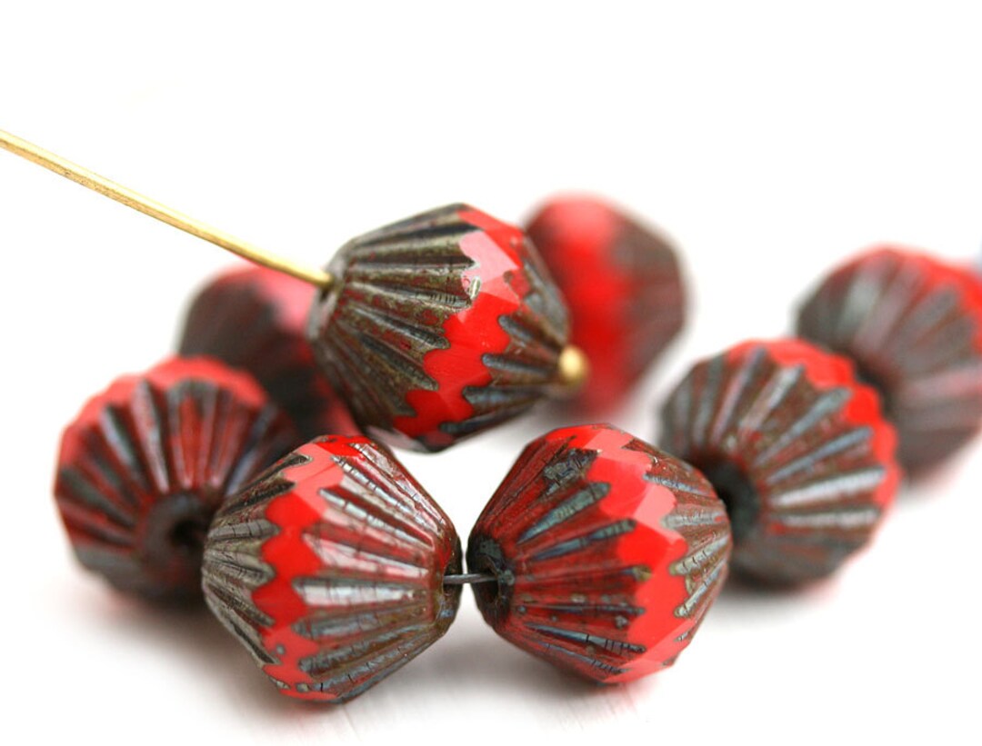 11mm Large Picasso Red Bicones, Czech Glass Fire Polished Beads, Large ...