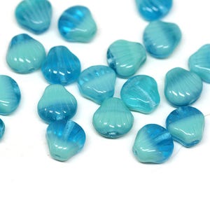 Blue Glass Shell Beads Mixed Sea Blue Czech Beads 9mm Center Drilled ...