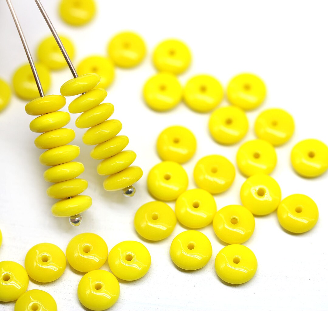 6mm Bright Yellow Rondelle Beads Czech Glass Opaque Yellow Spacers ...