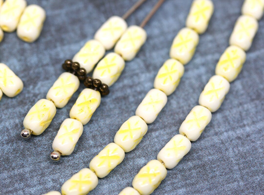 White Yellow Czech Glass Rice Beads Lemon Yellow Stars Ornament 6x4mm ...
