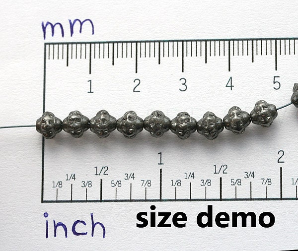 Jet Black Silver Wash 6mm Fancy Bicone Czech Glass Pressed Beads 60pc ...