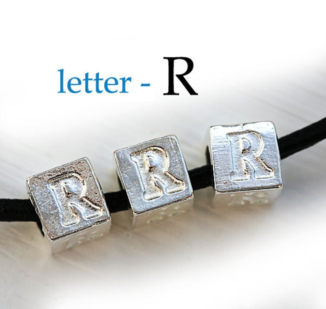 Alphabet Beads - Silver Letter R - 7mm, Greek Metal Letters, Cube Beads ...