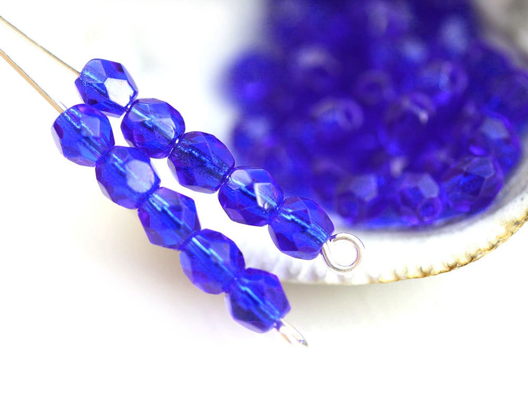 4mm Cobalt Blue Fire Polished Czech Glass Beads, Blue Round Spacer ...