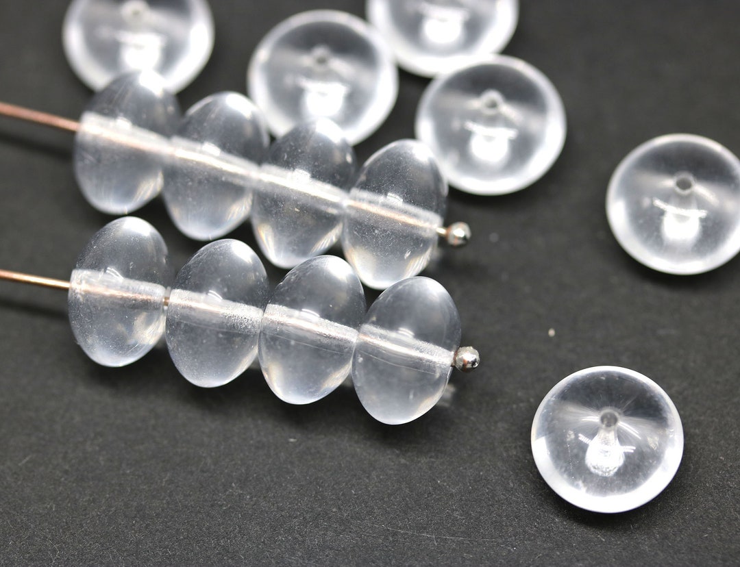 7x11mm Crystal Clear Puffy Rondelle Czech Glass Beads, Clear Large ...